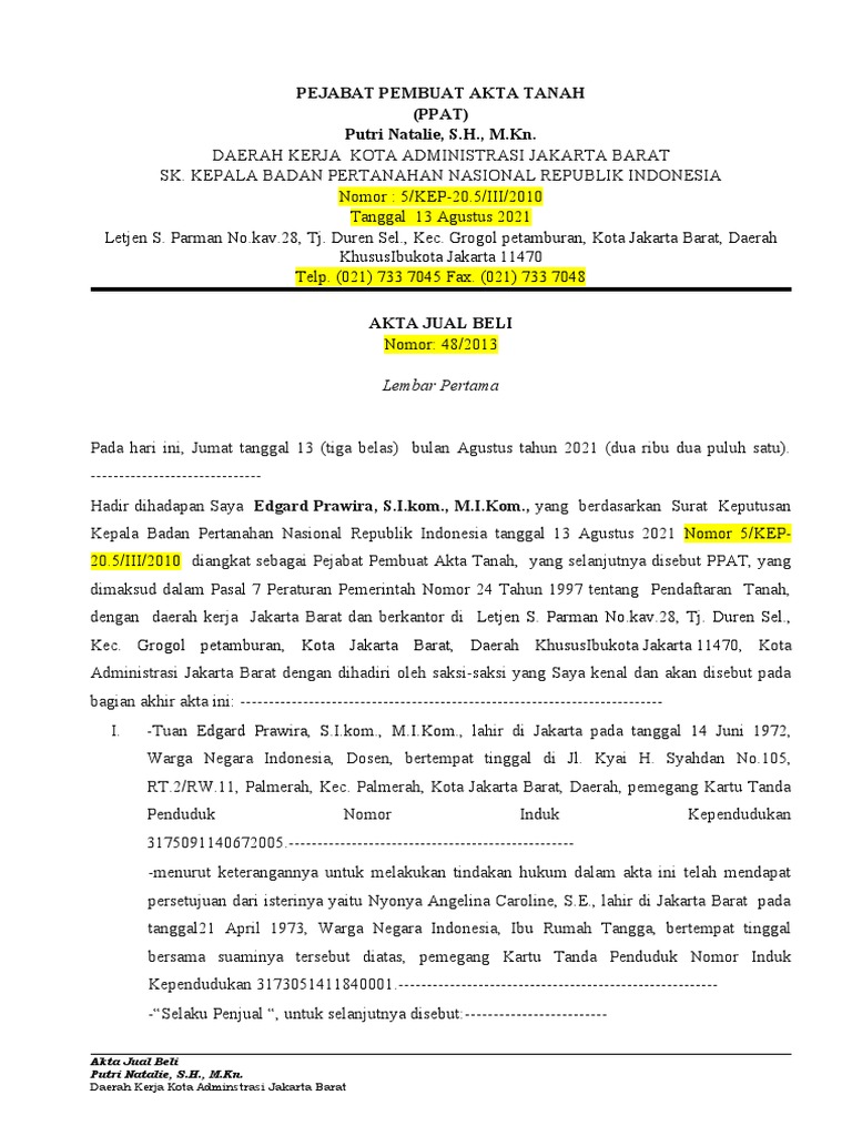 Akta Jual Beli Tanah | PDF