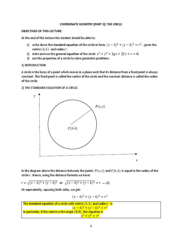 Circle Geometry: Equations & Examples | PDF | Circle | Analytic Geometry