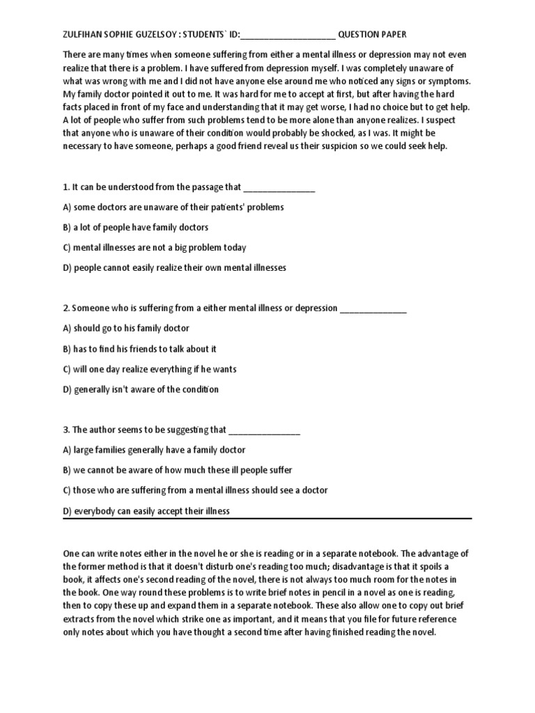 Short Reading Text Questions | PDF | Mental Disorder | Major Depressive ...