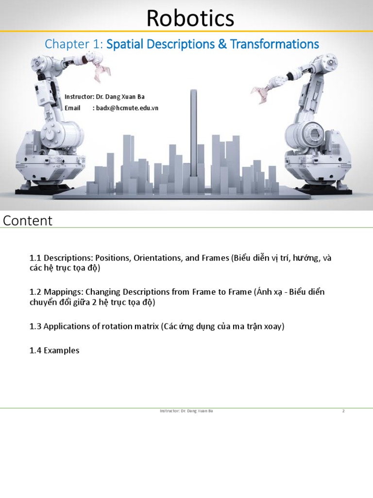 Robotics - BK - Chap - 01 (Đặng Xuân Ba) | PDF | Rotation | Euclid