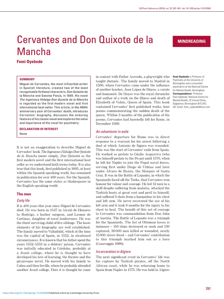 Cervantes and Don Quixote de La Mancha | PDF | Don Quixote | Miguel De ...