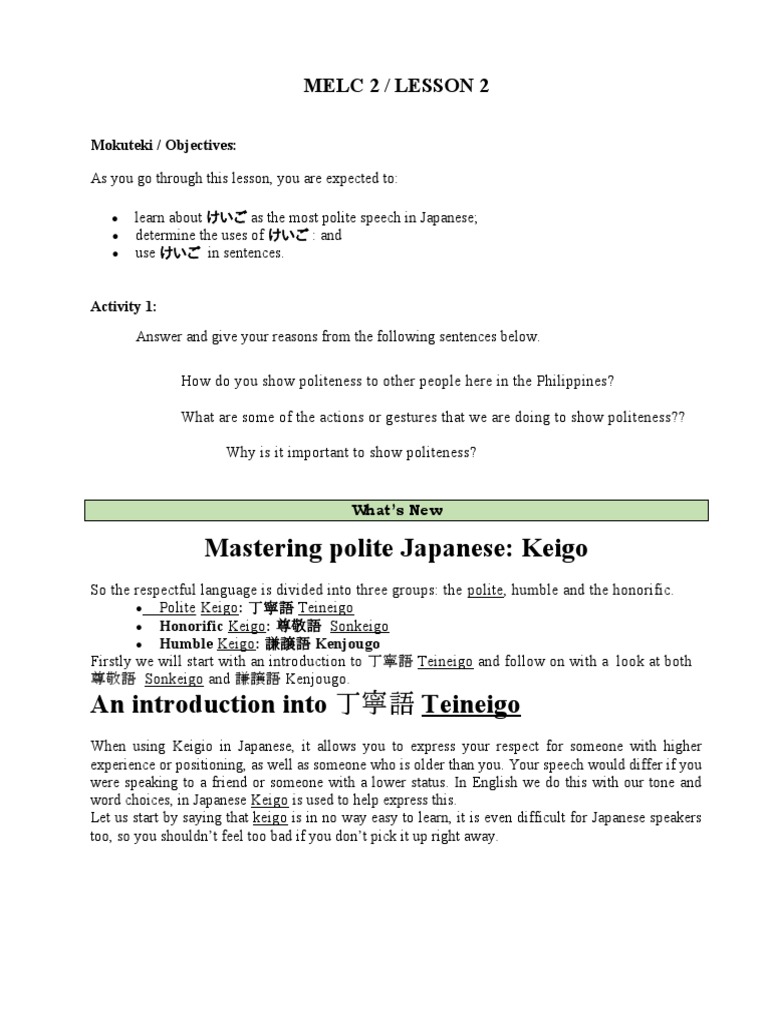 Mastering Japanese Keigo Politeness | PDF