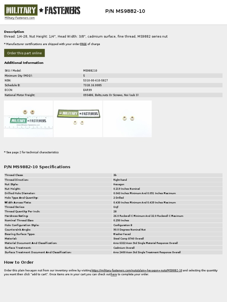 MS9882 10 Military Fasteners Com | PDF | Screw | Nut (Hardware)