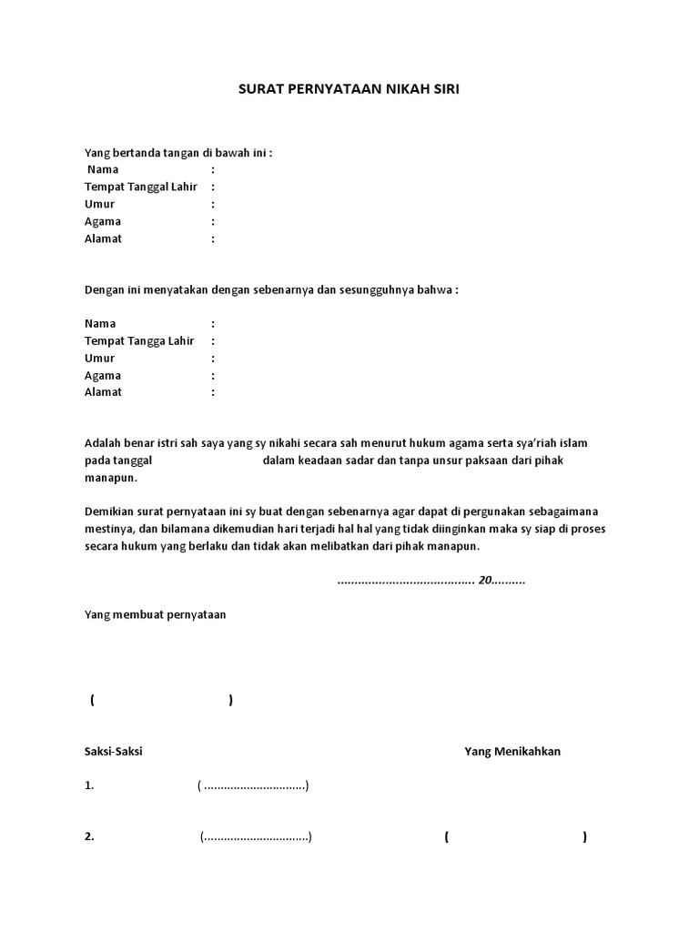 Surat Pernyataan Nikah Siri | PDF