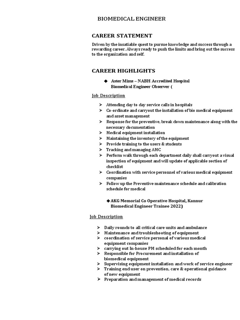 Biomedical Engineer Career Overview | PDF