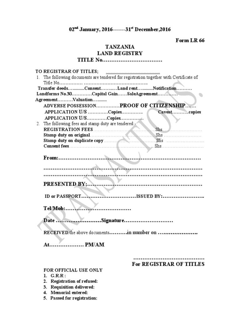 Tanzania Land Registry Form 2016 | PDF | Common Law | Government ...