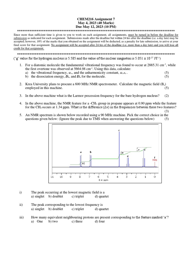 Assignment 7 CHEM216 1 | PDF | Nuclear Magnetic Resonance | Nuclear ...