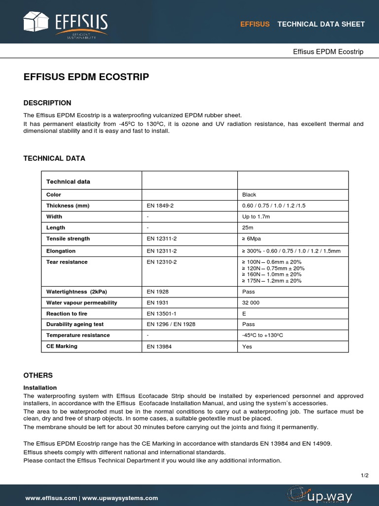 TechnicalDataSheet EffisusEPDMEcostrip ENG | PDF | Materials | Building Engineering