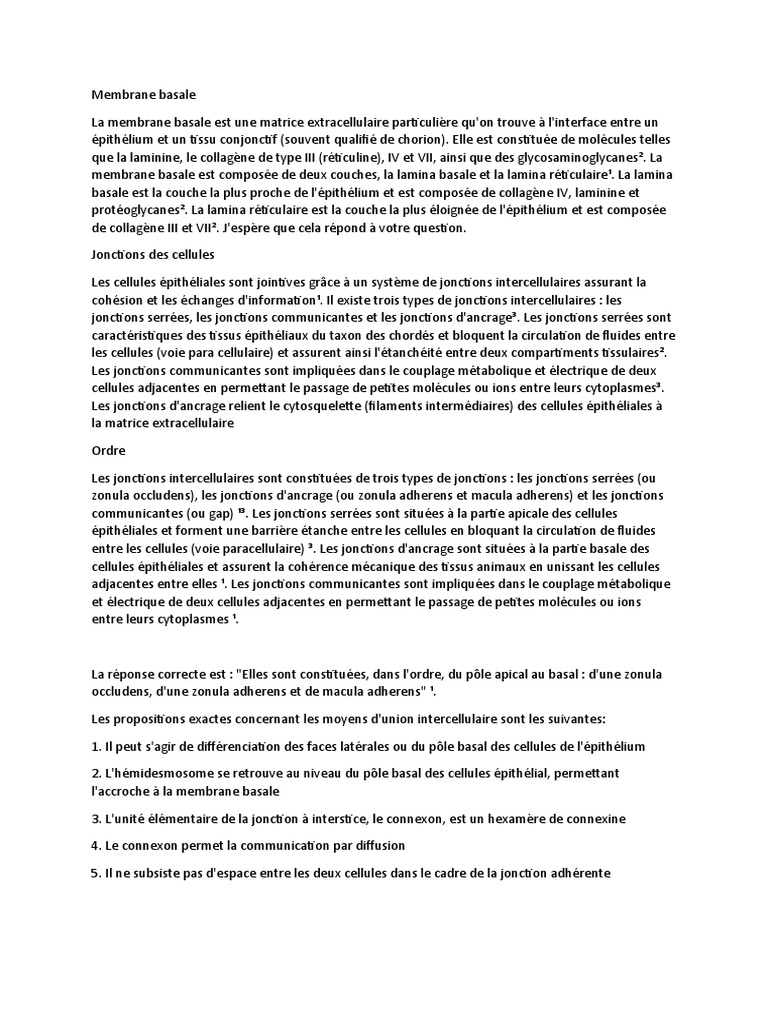 Membrane Basale | PDF | Épithélium | Membrane cellulaire