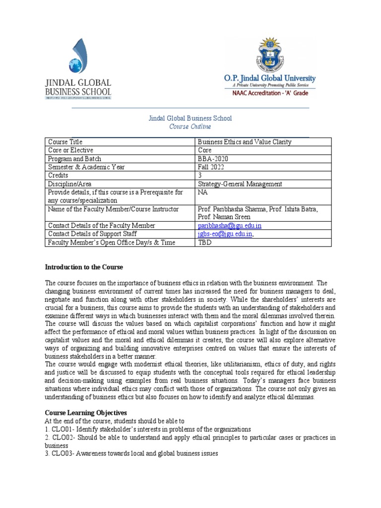 Business Ethics and Value Clarity | PDF | Corporate Social ...