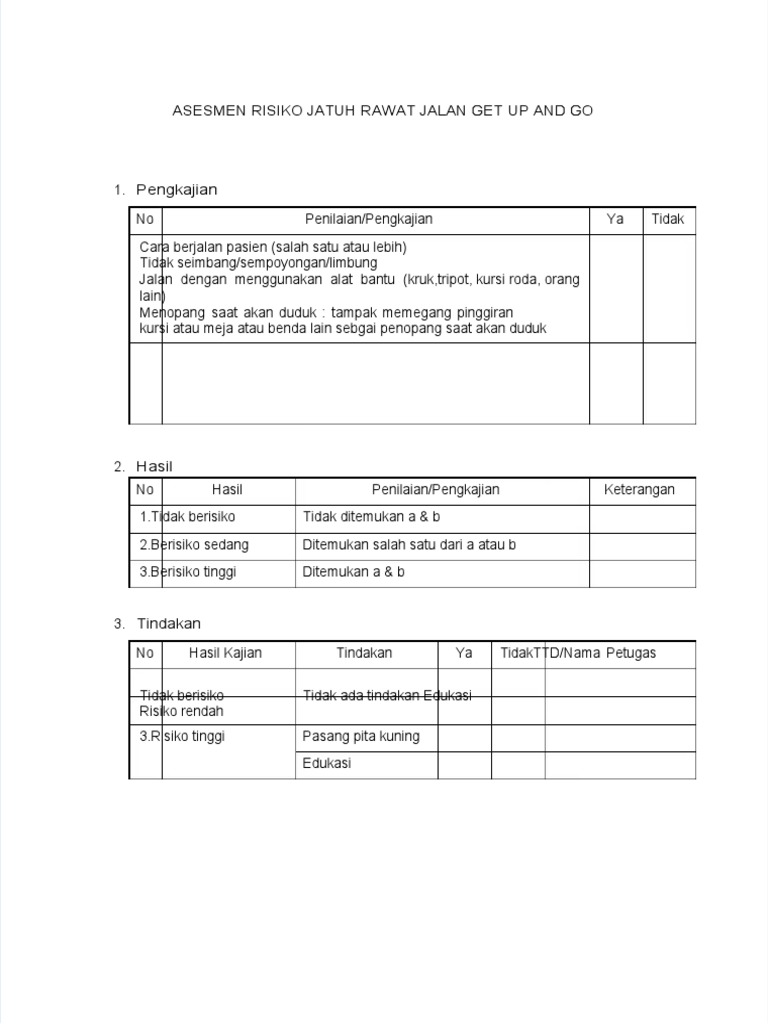 PDF Form Asesmen Risiko Jatuh Rawat Jalan Get Up and Go | PDF
