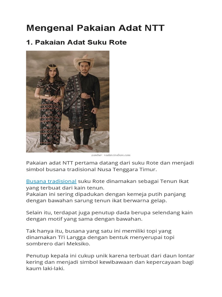 Pakaian Adat NTT: Rote, Helong, Sabu, Dawan, Sumba | PDF