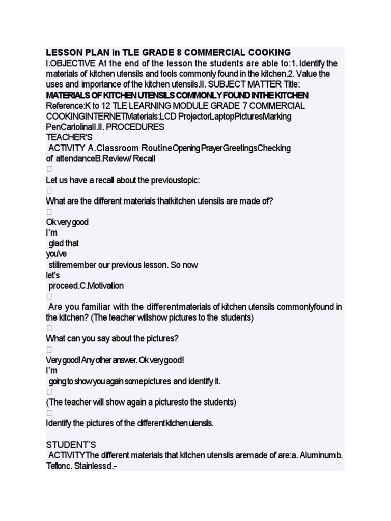 LESSON PLAN in TLE | PDF