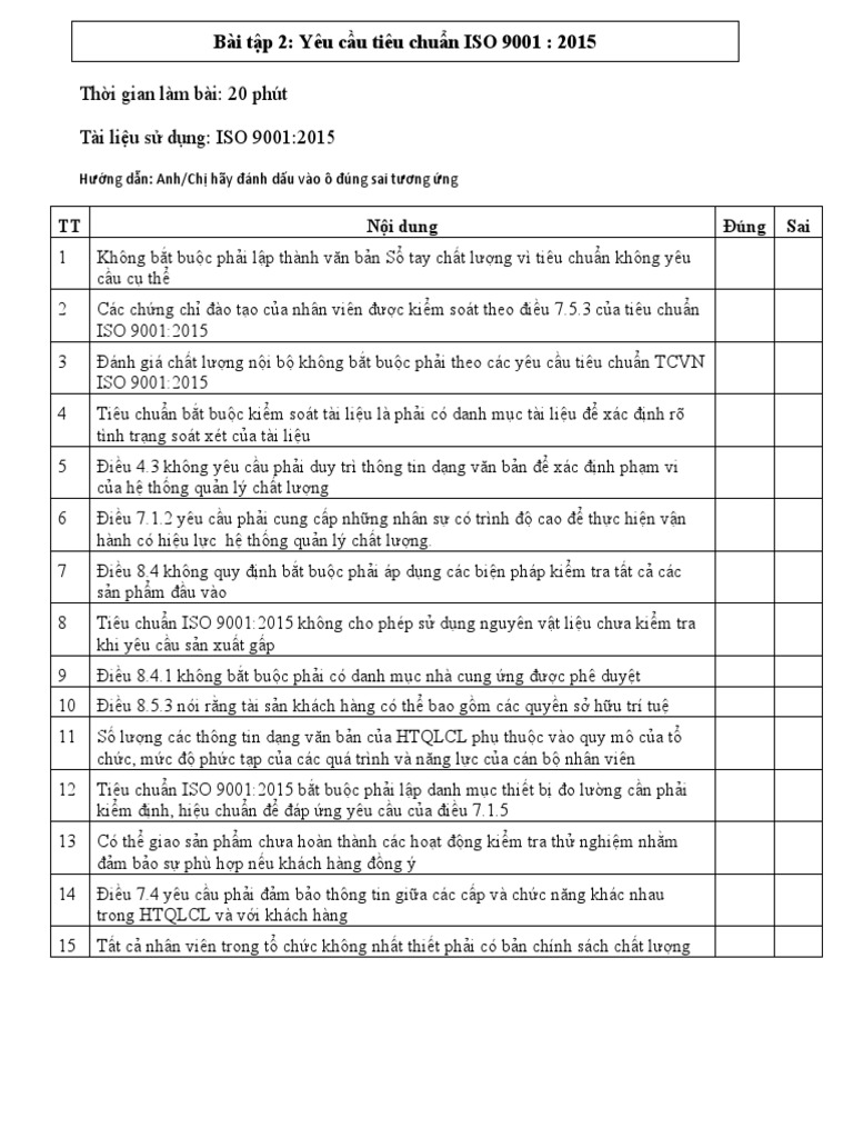 Bai Tap 1-Yeu Cau Tieu Chuan | PDF
