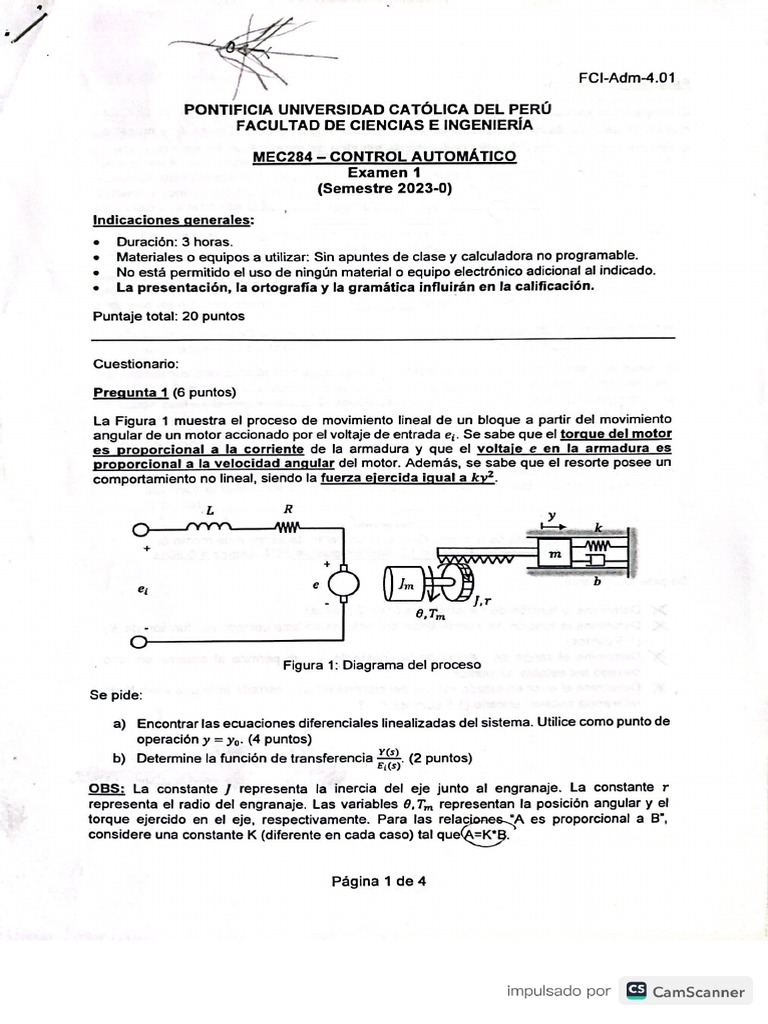 MEC284 EX1 2023-0 (Enunciado Con Sol Nota 20) | PDF