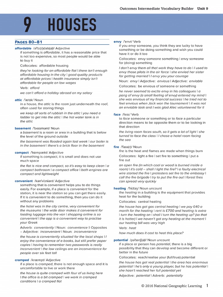 Outcomes Intermediate Vocab Builder Unit 9 | PDF