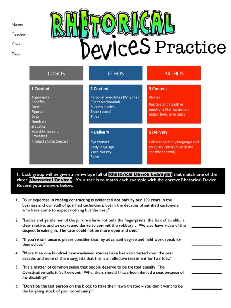 Rhetorical Devices Worksheet 1 | PDF | Rhetoric | Hip Hop Music