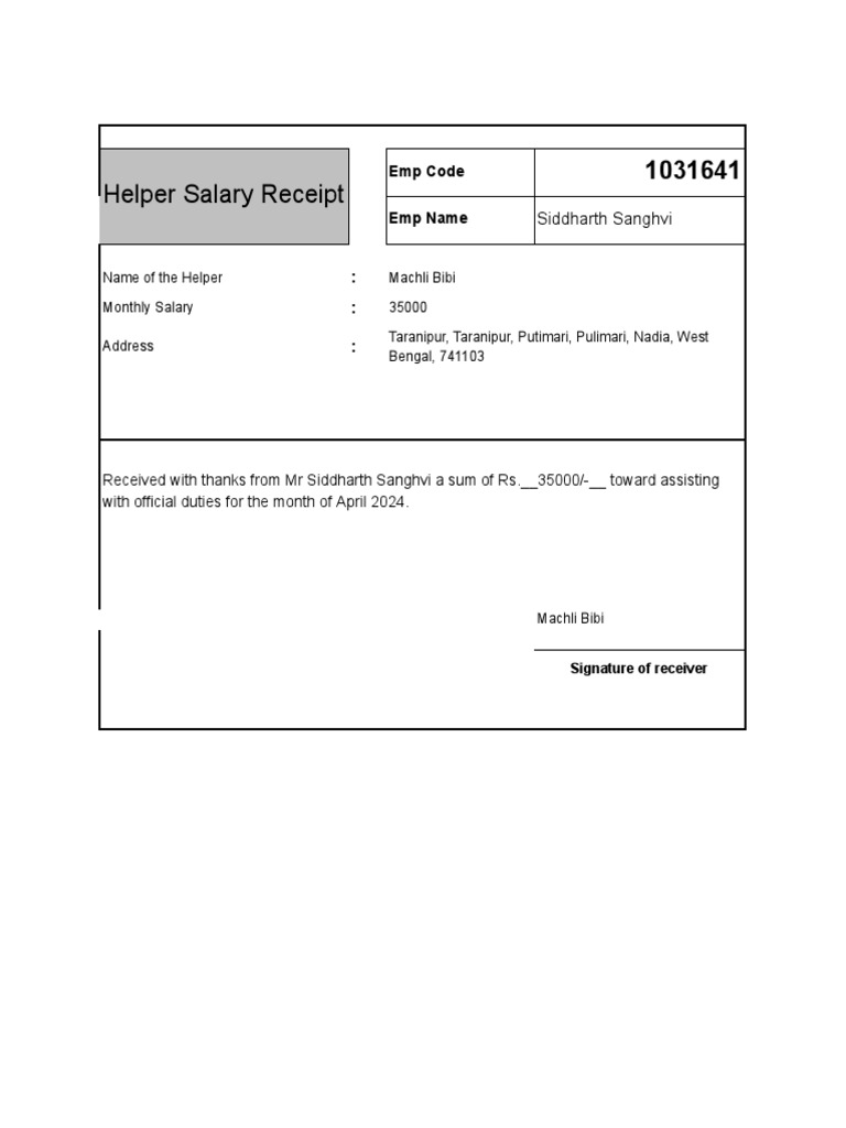 Helper Salary Receipt - April-2023 | PDF