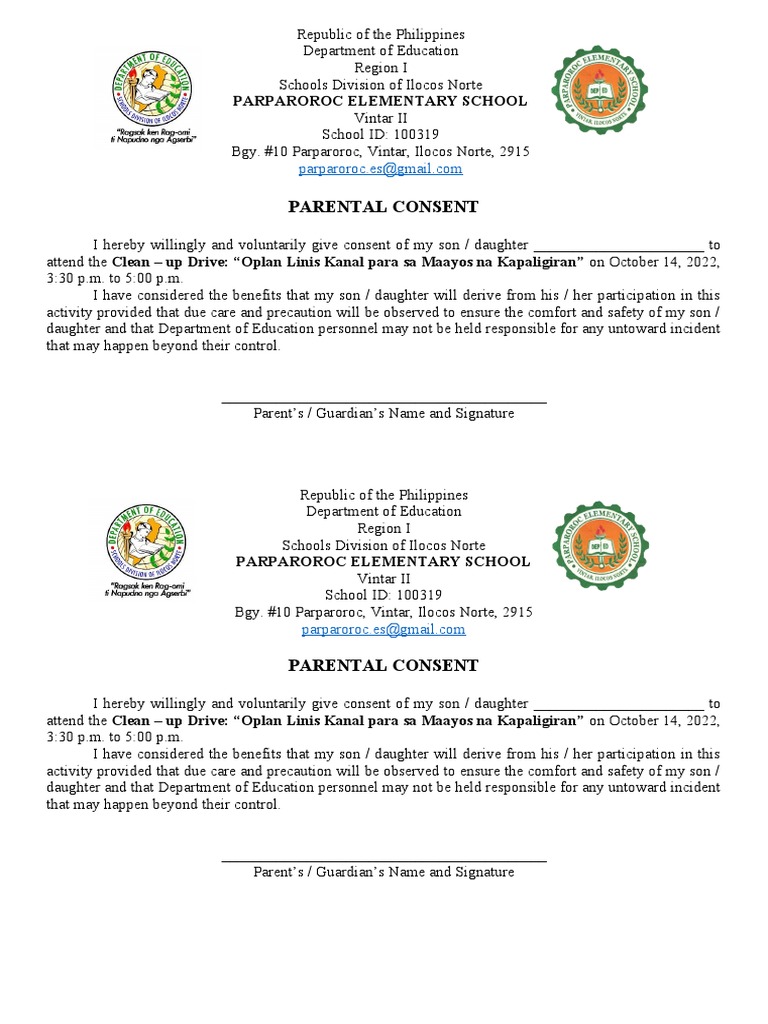 Parental Consent for Clean-Up Event | PDF