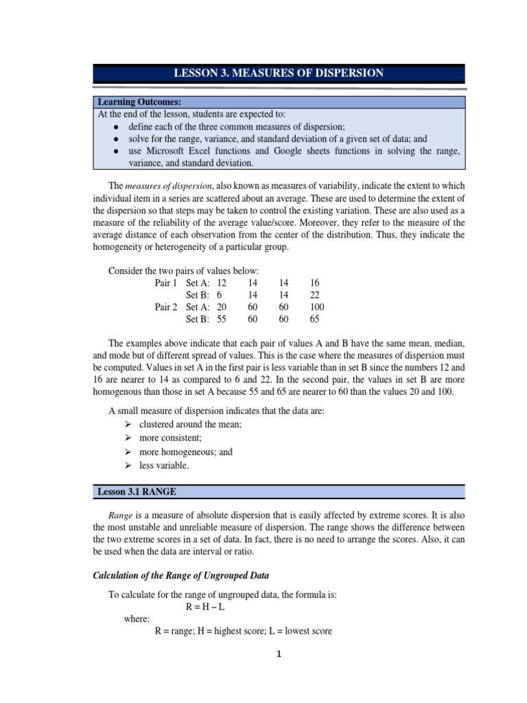 Module Lesson 3 Md Pdf Standard Deviation Variance