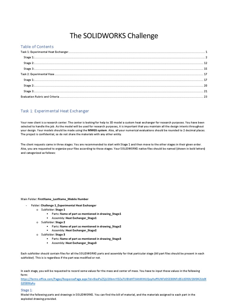 The SOLIDWORKS Challenge | PDF