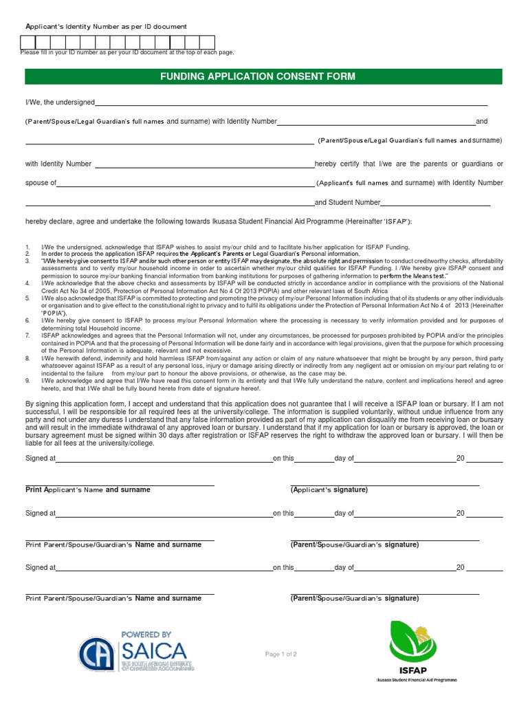 ISFAP Funding Application Consent Form | PDF | Affidavit | Justice