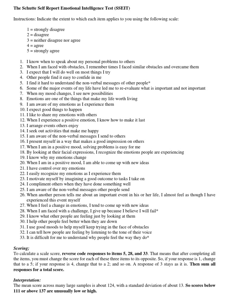 The SSEIT Emotional Intelligence Test | PDF | Emotions | Nonverbal ...