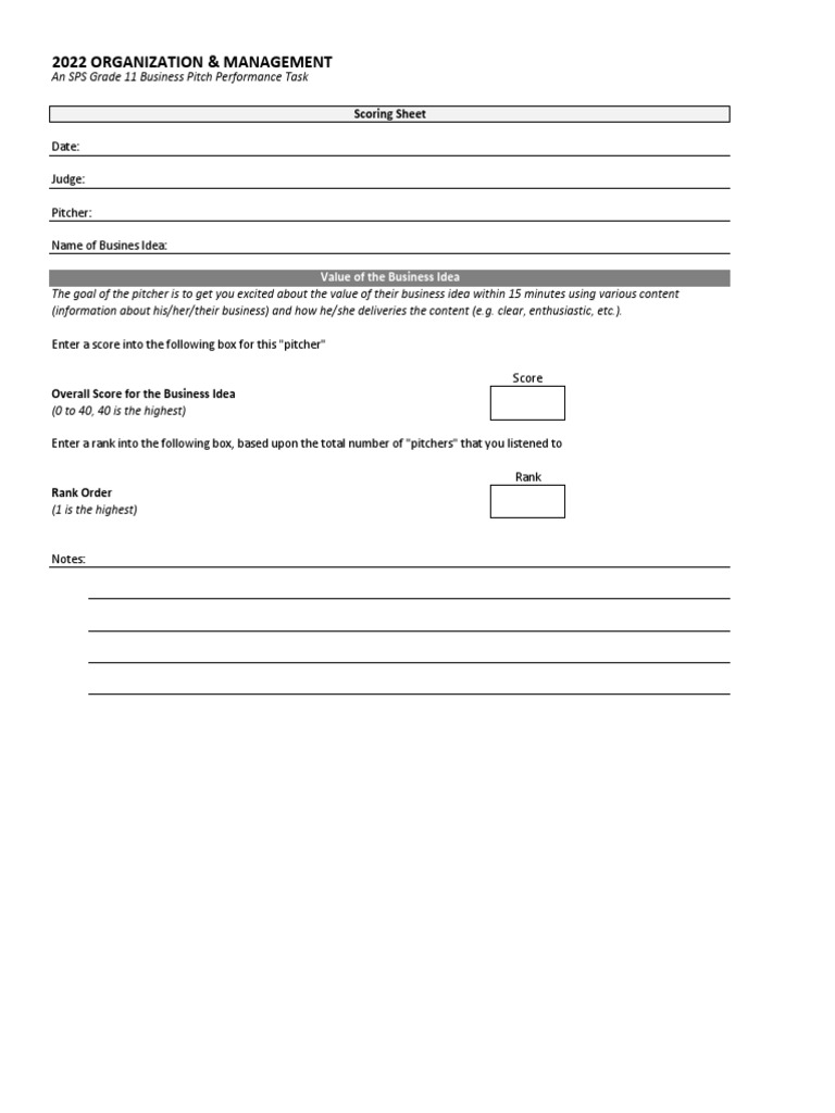 PITCH An SPS G11 ABM Business Idea Rubric | PDF | Cognitive Science ...