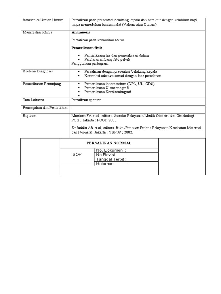 Sop Persalinan Normal | PDF