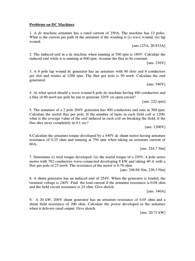 Problems On Dc Machine Pdf Electric Motor Electric Generator