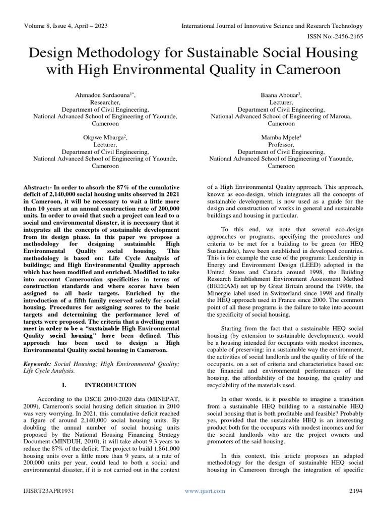 Design Methodology For Sustainable Social Housing With High ...