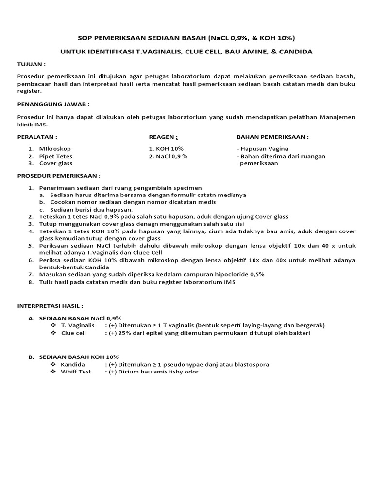 Sop Pemeriksaan Sediaan Basah | PDF