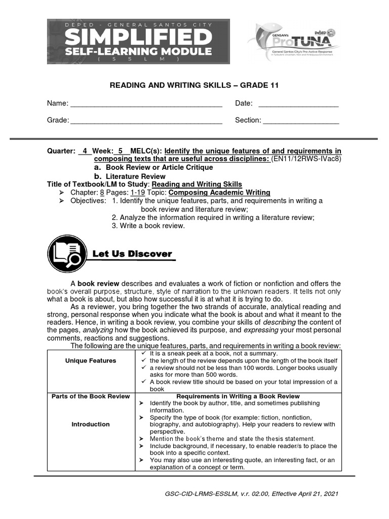 Reading and Writing Skills - Q4 - Week 5 | Download Free PDF | Books ...