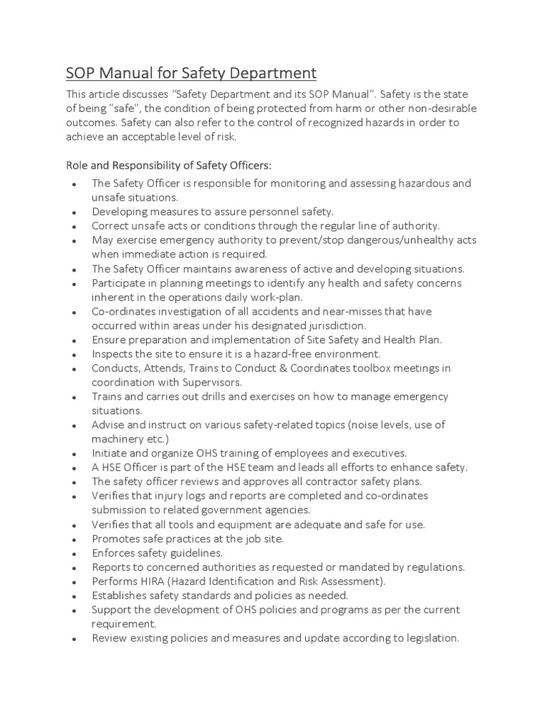 SOP Manual - HSE Department | PDF