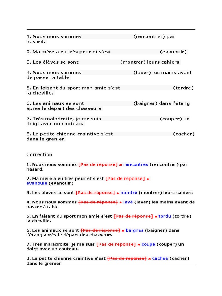 Exercices Verbes Pronominaux | PDF | Échecs