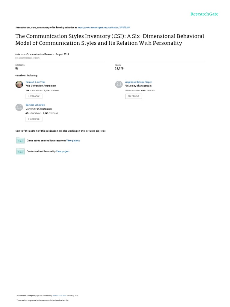 De Vriesea 2013 CRCommunication Styles Inventory | PDF | Communication ...