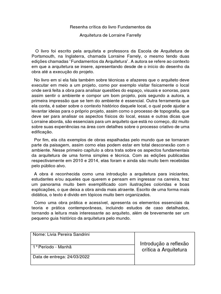 Resenha Crítica Do Livro | PDF | Crítica | Livros