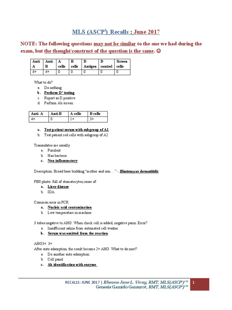 ASCP Recalls 5 | PDF | Blood | Medical Specialties