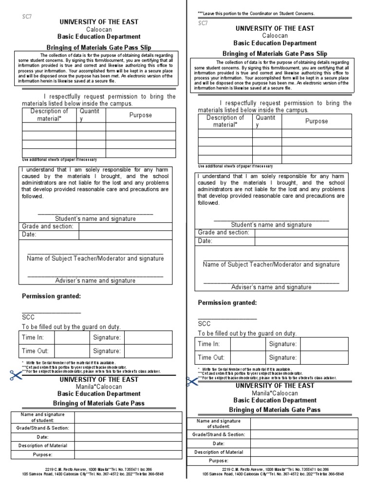 Materials Gate Pass Request Form | PDF
