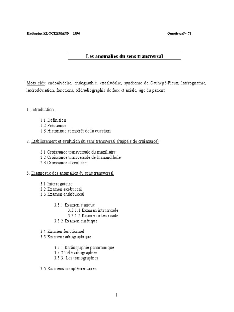 Anomalies du Sens Transversal Dentaire | PDF | Langue | Bouche