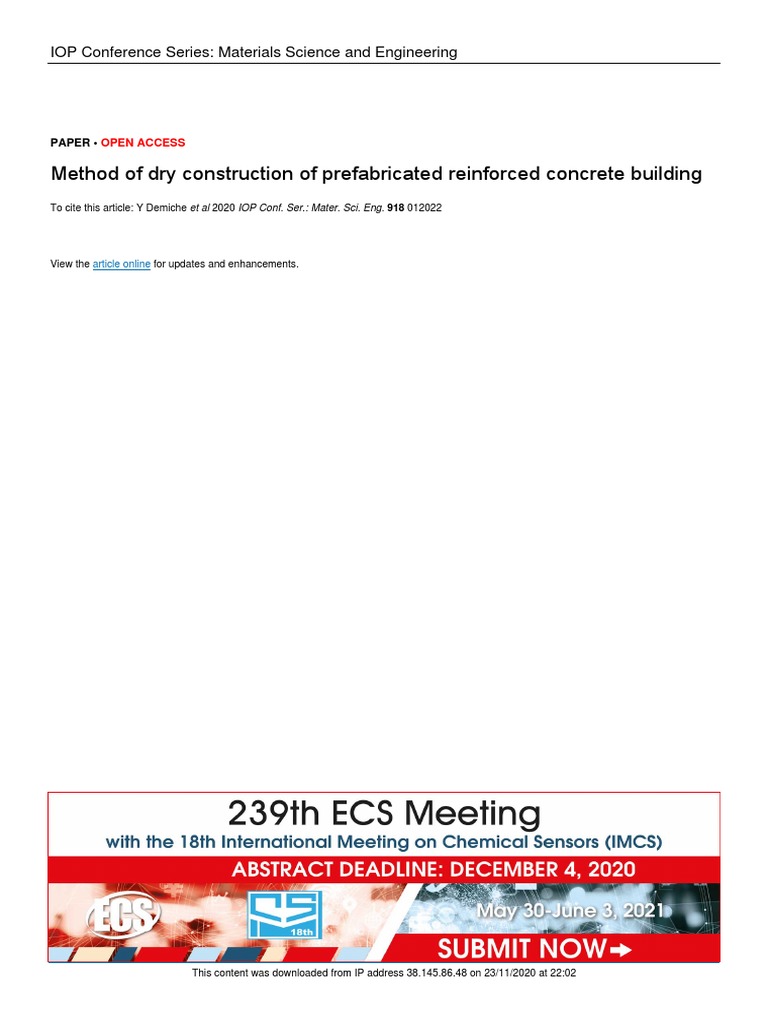 Method of Dry Construction of Prefabricated Reinfo | Download Free PDF | Column | Concrete
