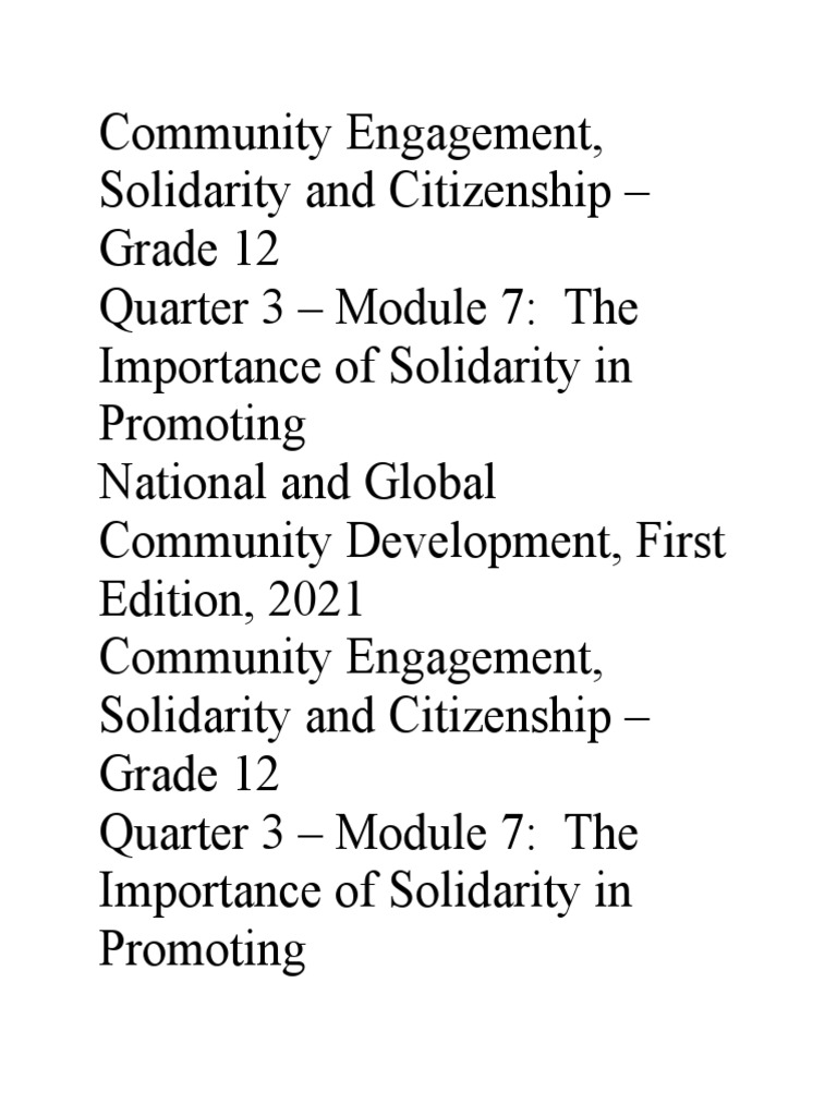 Module 7 Recognize The Importance of Solidarity in Promoting National ...