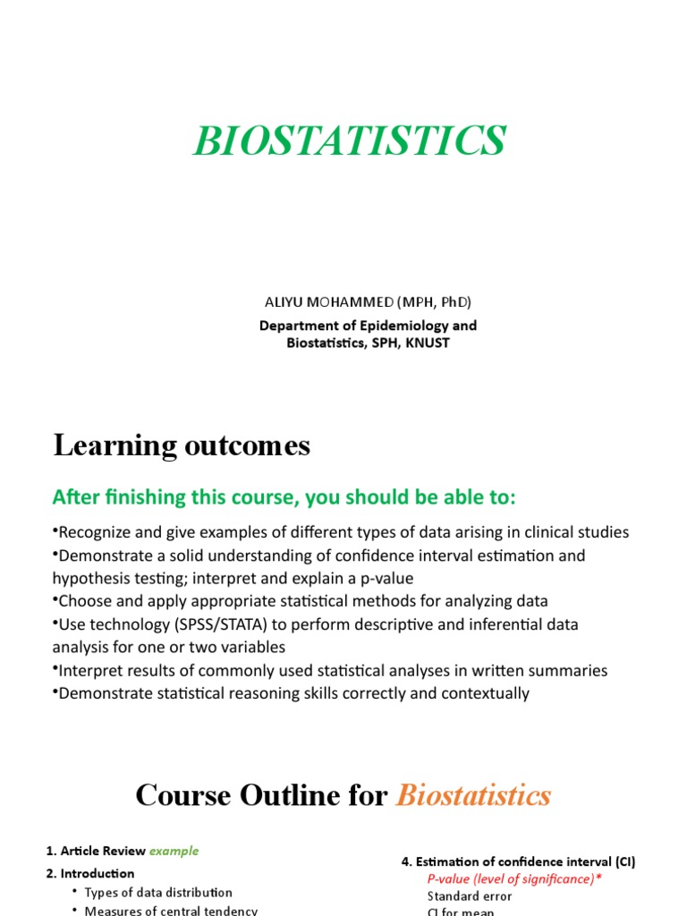1 Biostatistics Lecture 1 Pdf Statistics Biostatistics
