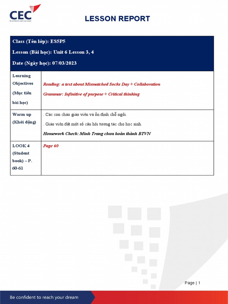 Lesson Report-Es5p5-07.03.2023 | PDF