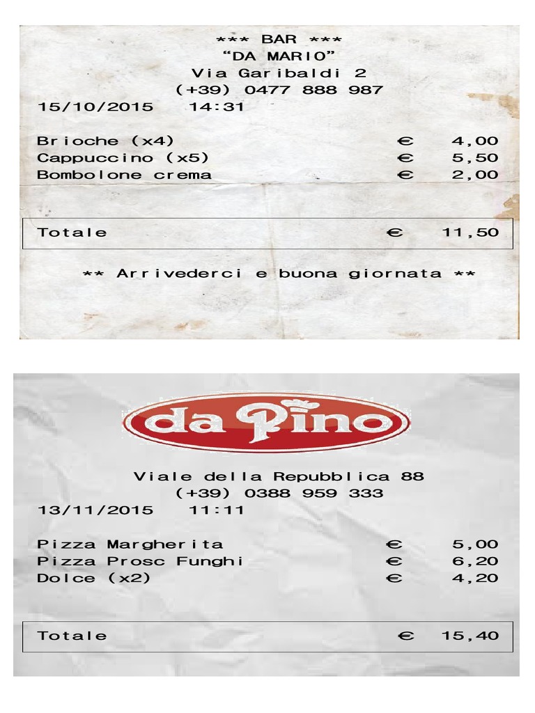 Raccolta Di Scontrini FINTI Per Giochi e Esercizi Di Compravendita | PDF