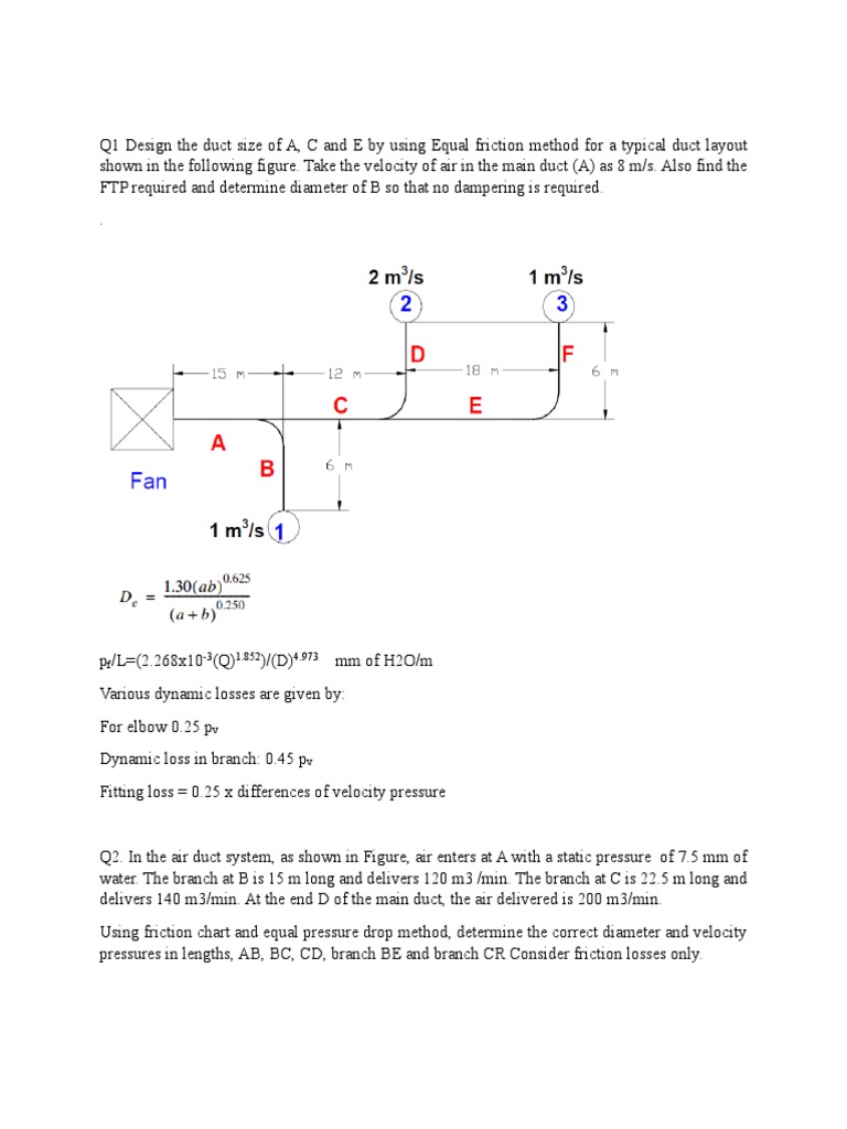 Duct Sizing and Pressure Calculations | PDF