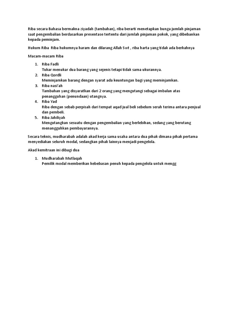 Hukum dan Jenis-Jenis Riba dalam Islam | PDF