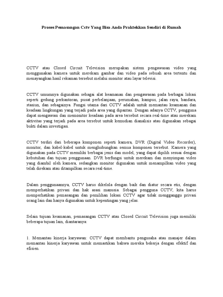Artikel Proses Pemasangan CCTV | PDF