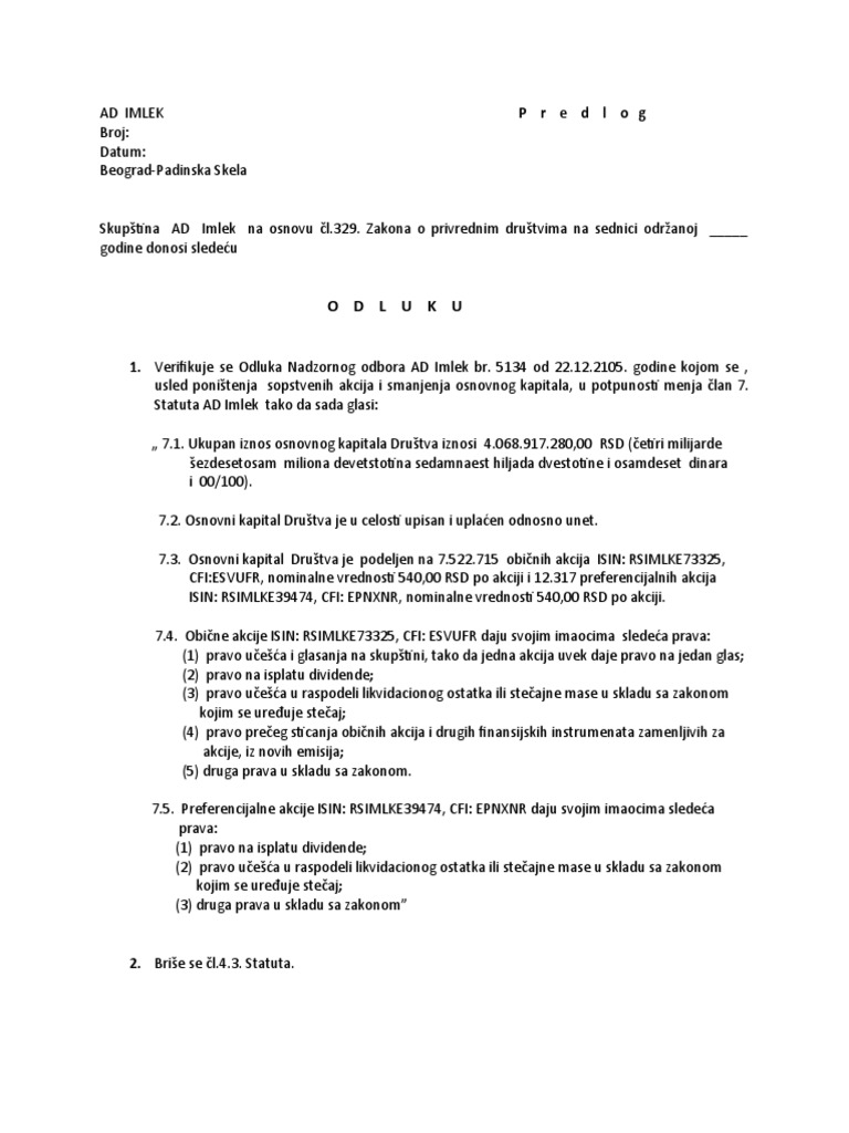 Skupština - Predlog - Izmene Statuta | PDF