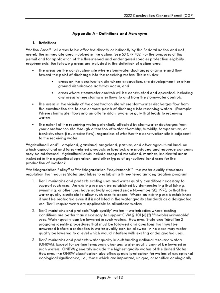 EPA - Construction General Permit - Appendix A | PDF | Clean Water Act ...